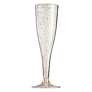 50 Plastic Champagne Flutes - Disposable Champagne Flute - Gold Glitter Plastic Champagne Glasses for Parties, Mimosa Bar, Events, Wedding and Shower Party Supplies - Toasting Cocktail Cups
