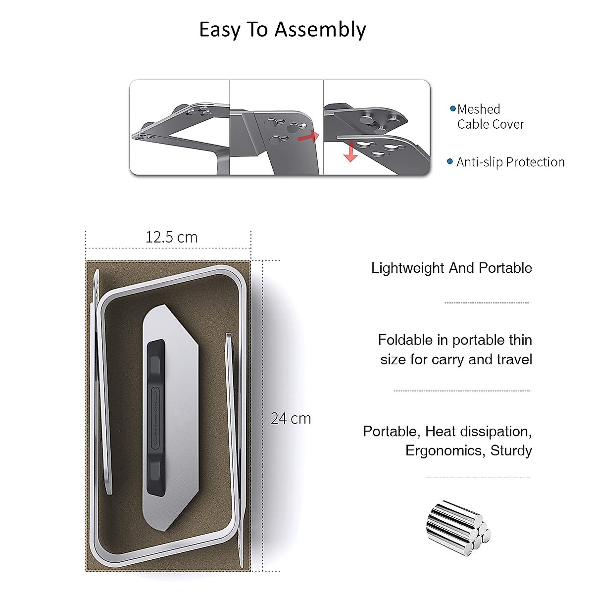 GodSpin Laptop Stand, Aluminum Computer Riser, Ergonomic Detachable Portable Aluminum Notebook Stand Elevator for Desk, Compatible with MacBook Air Pro, Dell XPS, HP, 10 to 17 Inch Laptops (Gray)