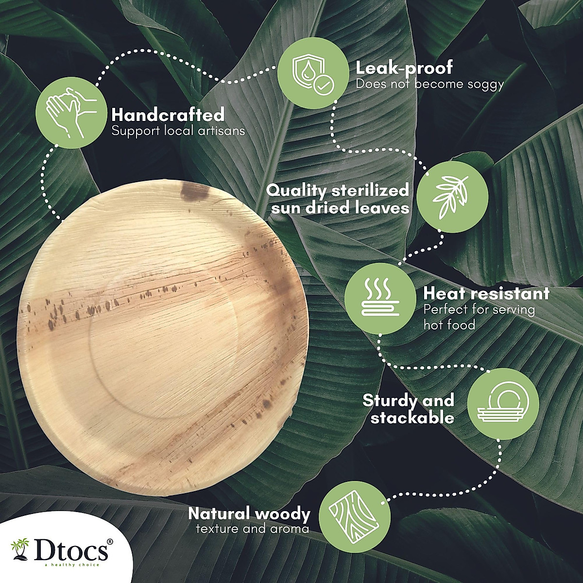 Dtocs Disposable Charcuterie Board 13" Round Palm Leaf Plate (25) | Bamboo Like Strong Compostable Trays, Serving Platters, Grazing, Cheese Boards for Wedding Parties, Catering Sturdy than Paper Plate