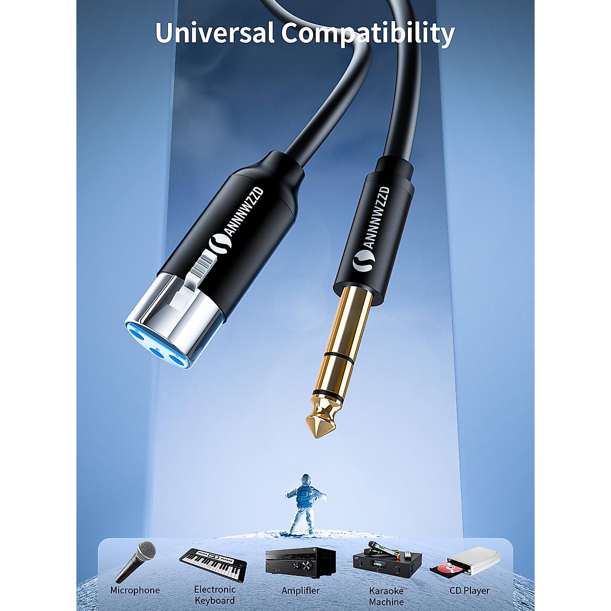 ANNNWZZD XLR to 1/4, TRS to XLR Cable, XLR Female to 1/4 for Guitar, Mixer, Speaker, Playing Live 3FT/1M