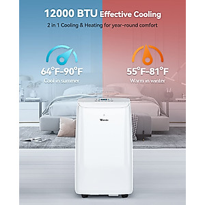 Portable Air Conditioner - Wamife 8150 BTU (DOE) | 12000 BTU (ASHRAE) Portable AC Unit, Voice Control with Alexa&Google Home, 4 IN 1 Cool/Heat/Dry/Sleep Modes, Floor Air Conditioner for 400 Sq.Ft.