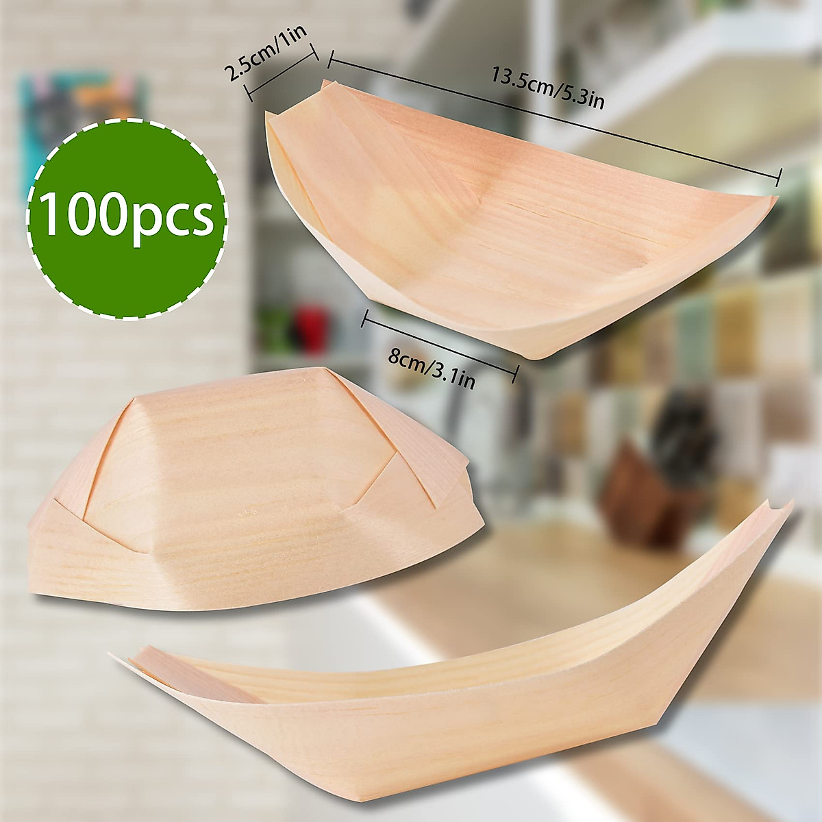 JEPELUS 100Pcs 5" Wood Boat Plates Dishes, Mini Wood Serving Boats Best for Food Display, Health Friendly Wooden Sushi Serving Tray Boat, Wood Boat Food Container for Restaurants Take Out or Home