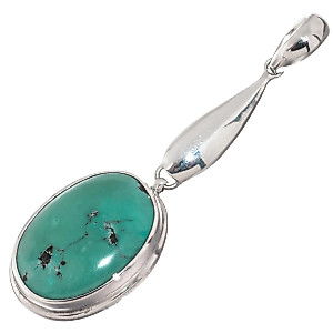 Green Turquoise Bali Filigree 925 Sterling Silver Pendant, 1 3/4" p82055