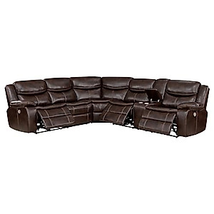 Coaster Home Furnishings Sycamore Upholstered Power Reclining Sectional Sofa Dark Brown