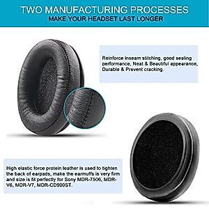 Replacement Ear Pads for Sony MDR 7506, GVOEARS Earpads Cushions Noise Isolation Headphone Pads for Sony MDR V6 / MDR V7 / MDR-CD900ST with Soft Protein Leather, Durable Memory Foam (Black)