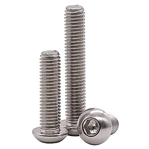 M6-1.0 x 8mm Button Head Socket Cap Bolts Screws, 304 Stainless Steel 18-8, Fully Machine Thread, Bright Finish, 25 PCS