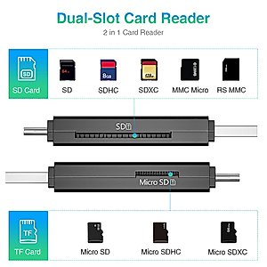 SD Card Reader, Acksky 2 in 1 Micro USB Memory Card Reader, Micro SD Card Adapter OTG for Computer, PC, Android, Laptop, Camera, Mac, Supports SD/Micro SD/Mini SD/TF/SDHC/SDXC/MMC/Micro SDHC