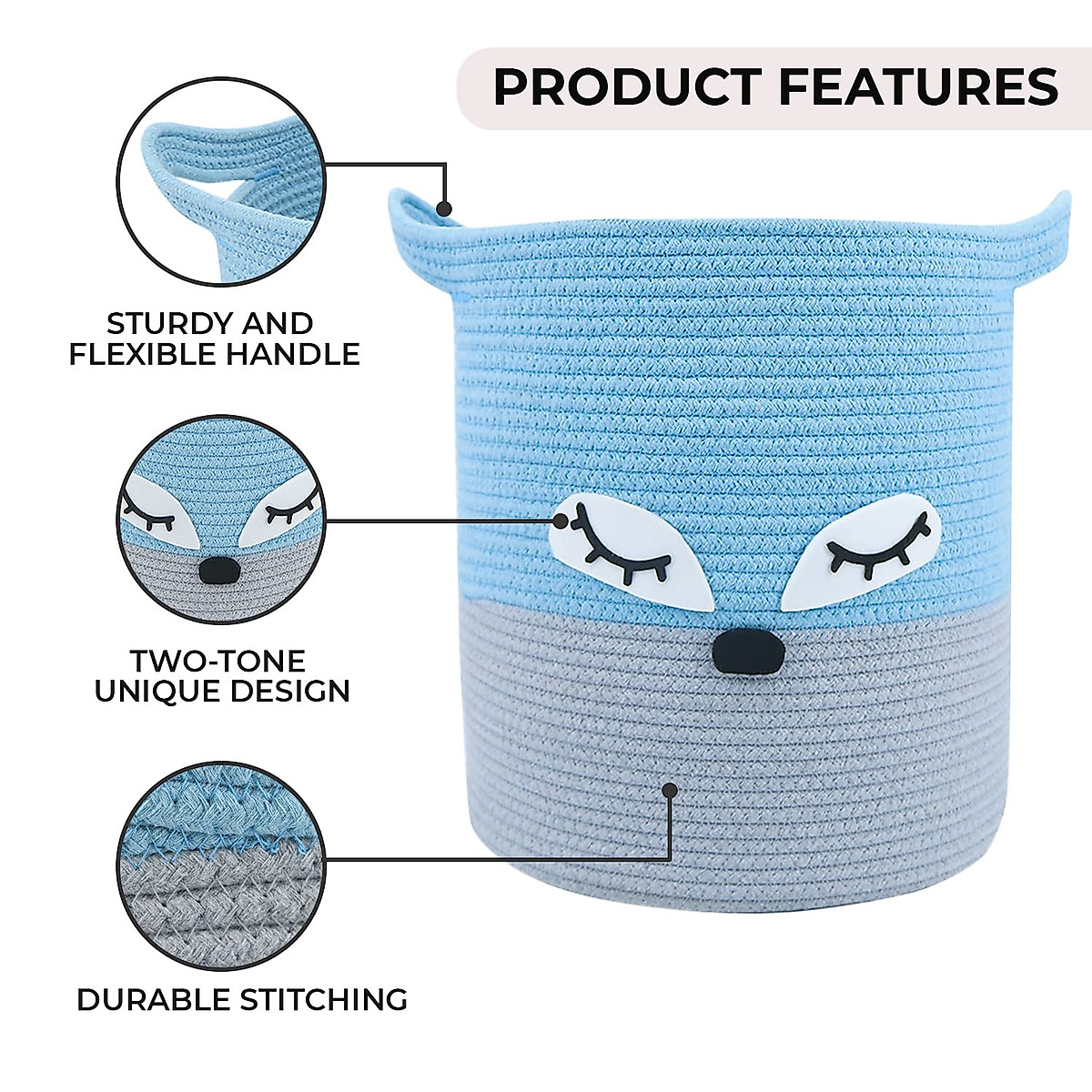 Erumly Cute Cotton Rope Basket, Storage Basket, Baby Laundry Basket, Nursery Organizers and Storage, Baby Hamper, Kids Basket, Toy Bin, Dog Cat Toy Baskets, Baby Gift Basket | 13.7 x 13.7 (Blue)