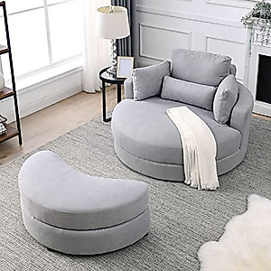 Swivel Accent Barrel Chair with Storage Ottoman,Comfy Teddy Upholstered 360° Recliner Sofa Club Chaise Leisure Round Lounge Armchair Singel Lazy Sofá Arm Chairs and Footrest Set for Living Room/Hotel