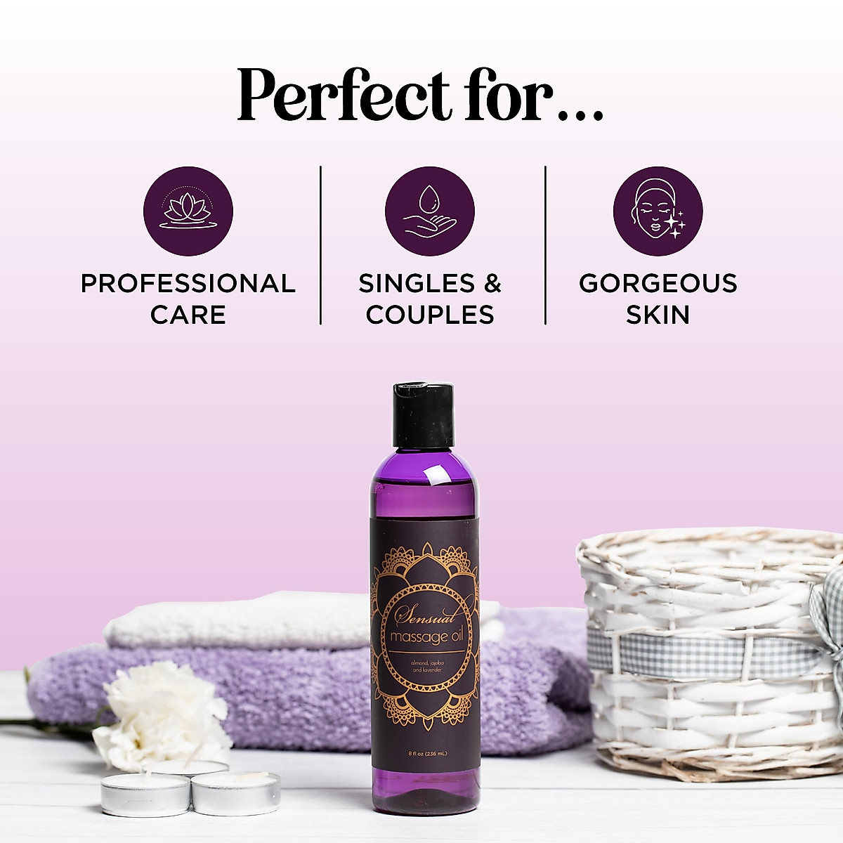 Aromatherapy Sensual Massage Oil for Couples - Relaxing Full Body Massage Oil for Date Night with Sweet Almond Oil - Vegan Lavender Massage Oil for Massage Therapy Smooth Gliding Formula 8 Fl Oz