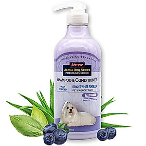 Alpha Dog Series Bright White Grooming Natural Dog Shampoo and Conditioner with Aloe Vera, pH balanced Shampoo for Dogs, Tear-Free, Moisturizing Dog Shampoo for Sensitive Skin - 26.4 Oz