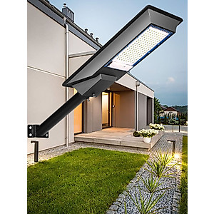 NHV Solar Street Lights Outdoor Upgraded Heavy Duty Aluminum Housing 600W IP67 Waterproof 60000LM 6500K LED Parking Lot Light with Remote Control Motion Sensor Automatic ON/Off from Dusk to Dawn