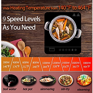 Weceleh Portable Induction Cooktop, 1800W Induction Burner with Ultra Thin Body, 9 Power Levels Induction Hot Plate, Induction Stove Top Cooker with 3-hour Timer, Child Safety Lock, Black (Plug In)