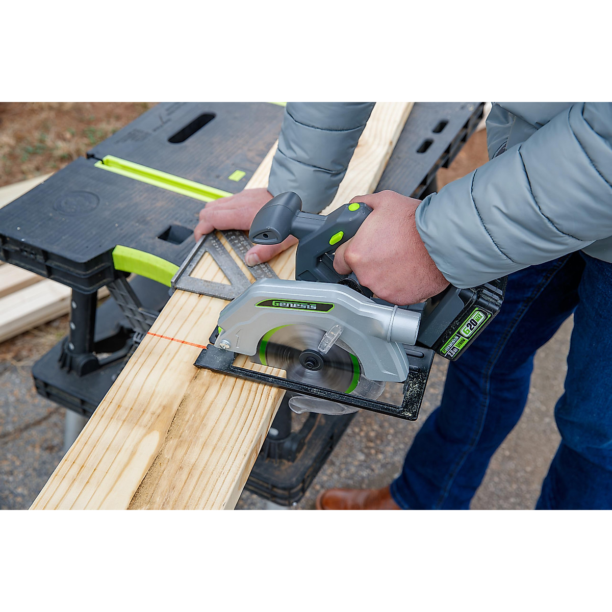 Genesis G20MAX 20V Cordless Circular Saw 6-1/2 inch with Laser & LED Light, Includes 24TCT thin-kerf blade, 2.0Ah Battery and Charger, 2 Year Warranty (GLCS2065B)