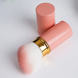 RN BEAUTY Retractable Kabuki Brushes Foundation Brush Powder Brush Blush Brush Extensible Makeup Brush Face Blender Brush Professional Mineral Blending Buffing Concealer Brush Aluminum Case Portable With Cover (Angled Top, Pink)