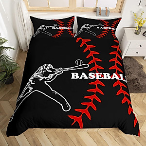 Feelyou Baseball Bedding Duvet Cover Set Full Size Baseball Sports Bedding Set for Kids Boys Girls Decor Sports Game Comforter Cover Set Baseball Gaming Bedspread Cover Bedroom Bedclothes