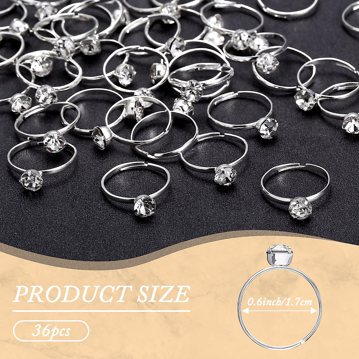 Naler Bridal Shower Rings 36 Packs Silver Diamond Engagement Rings for Wedding Table Decorations, Party Favors