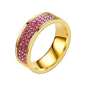 Engagement Round Cut Zircons Women Wedding Rings Jewelry Rings for Woman Full Diamond Ladies Ring Full Diamond Stainless Steel Couple Ring Womens Rings Size 7 (Red, 8)