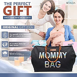 VONQA Mommy Bag for Hospital, Labor and Delivery - Extra Large Diaper Tote Bag for Maternity, Pregnancy and Overnight Essentials for Mom - Women Travel Weekender Bag with Baby Organizer & Toiletry Bag