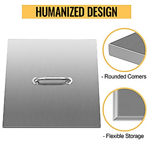 KODOM Fire Pit Burner Pan Cover 27 x 27 Inch, 430 Stainless Steel Fire Pit Cover, 1.5mm Thick Square Fire Pit Lid Fits Drop-in Fire Pit Pan