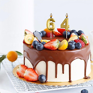 AOOLADA 46th 64th Birthday Candles, Gold 64 46 Year Old Number Birthday Candles, Birthday Party Decorations Cake Topper Gifts for Men Women