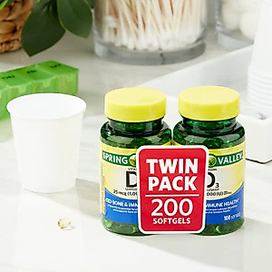 Vitamin D3 Softgels, 25mcg, 1,000 IU, 100 Count, 2 Pack by Spring Valley + AM/PM Weekly Pill Box
