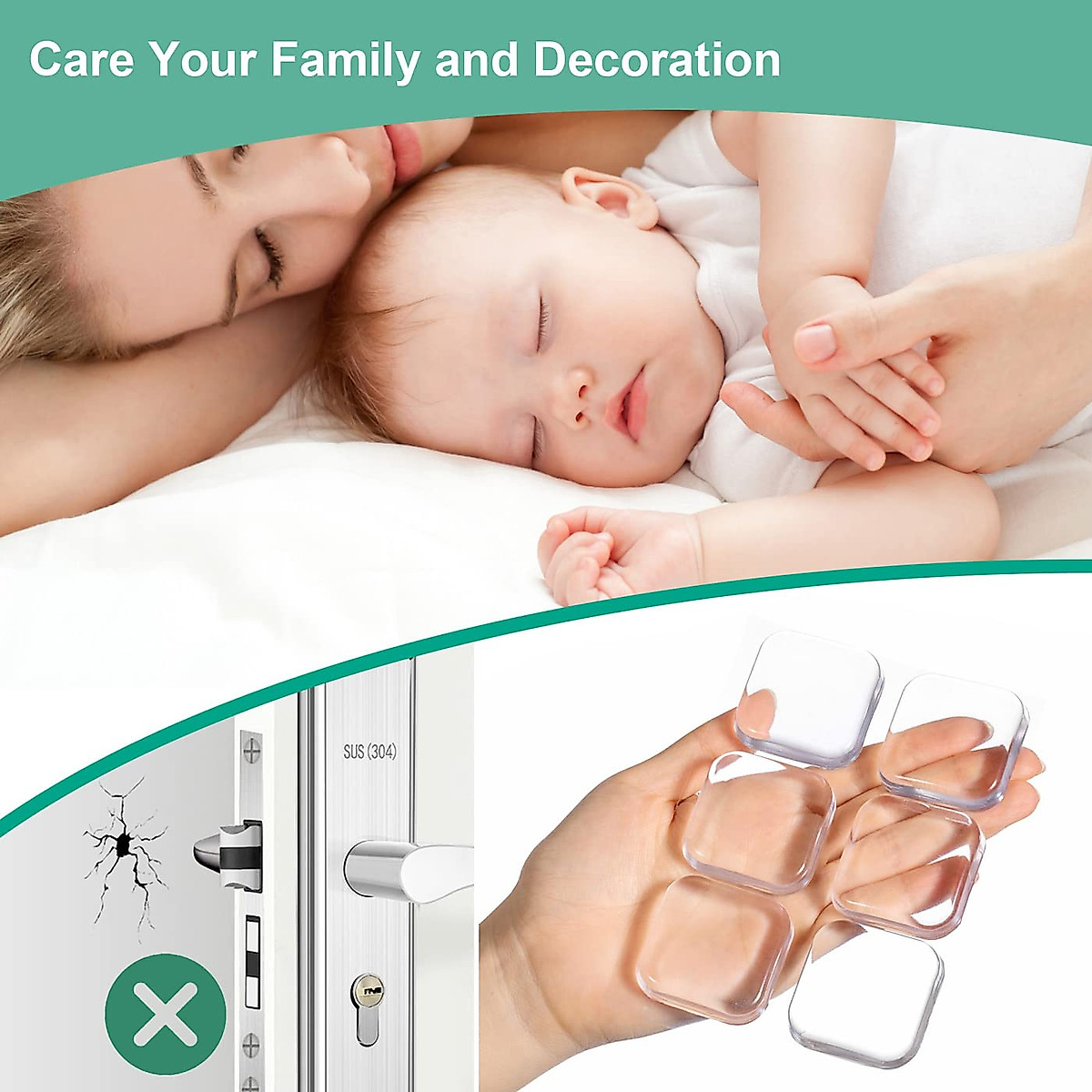 Door Stopper Wall Protector - Wall Shield Bumper Guard from Door Knobs, Sturdy Self Adhesive, Soft and Transparent,Washable and Reusable Shock Absorbent Gel for Home Office (Thicken Square, 6pcs)