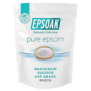 Epsoak Epsom Salt 5 lb. Magnesium Sulfate USP. (Qty. 1 x 5lb. Bags) Resealable Epsom Salt Bulk Bags Unscented, Made in The USA, Cruelty-Free Certified
