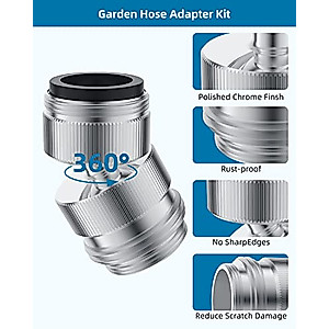 Faucet to Garden Hose Adapter Kit, Sink Hose Attachment Faucet Adapter to Garden Hose 360-degree Swivel with Removable Faucet Aerator Garden Hose Sink Adapter Including Female Adapter- Chrome Finished