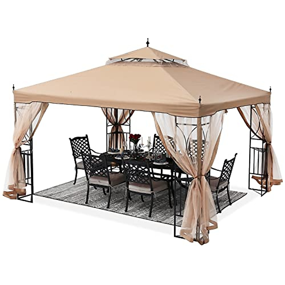 ABCCANOPY Patio Outdoor Gazebo 10X10 - Gazebo Canopy with Netting and Corner Frame Screen Wall for Backyard,Garden Gazebo Lawn (Khaki)