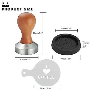 Coffee Tamper Espresso Hand Press With Stainless Steel 304 Coffee Tamper 51MM,Tamper Mat Latte Art Stencil Set