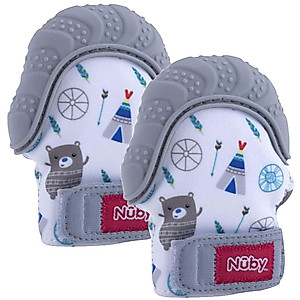 Nuby Soothing Teething Mitten (2 Count, Grey)