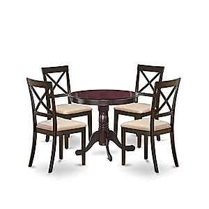 East-West Furniture ANBO5-CAP-C Wooden Dining Table Set- 4 Amazing Dining Room Chairs with Linen Fabric seat and A Mid Century Dining Table (Cappuccino Finish)