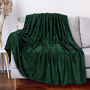 PAVILIA Soft Flannel Fleece Blanket Throw Emerald Green, Textured Decorative Velvet Blanket for Couch Sofa Bed, Fuzzy Plush Cozy Warm Lightweight Microfiber Throw, Jacquard Weave Leaves Pattern 50x60