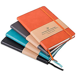 Dotted Grid Notebook/Journal - Dot Grid Hard Cover Notebook, Premium Thick Paper with Fine Inner Pocket, Dark Gray Smooth Faux Leather, 5''×8.25''