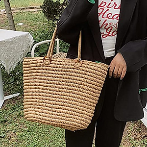 VSUVUR Women Large Woven Straw Beach Tote,Hand-Woven Straw Handbag, Handmade Weaving Shoulder Bag,Summer Beach Bag
