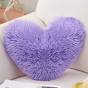 MOOWOO Christmas Day Decorative,Plush Fluffy Heart Pillow, Fuzzy Throw Pillows for Mom Gifts,Solid Color, Zipper Close Decorative,ShaggyThrow Pillow for Valentines Day -Purple