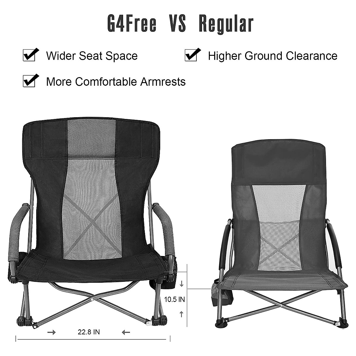 G4Free Folding Beach Chair, Low Sling Portable Beach Chair for Adults with Headrest, Backpack Lightweight Camp Chair for Outdoor Camping Sand Beach