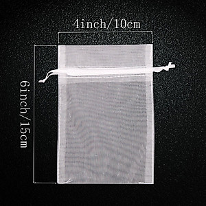 SumDirect White Sheer Organza Bags - 50Pcs 4x6 inches Organza Gift Bags with Drawstring, Organza Jewelry Pouches for Wedding Party Christmas Favor