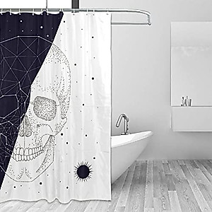 Sugar Skull Shower Curtain, Graveyard Mexico Design on Black White Backdrop Print, Cloth Fabric Bathroom Decor Set with Hooks 66x72Inch(168x183cm)