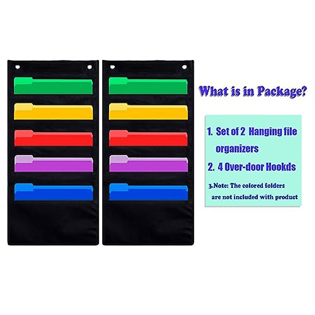 Headif Premium Door Hanging File Organizer,Cascading Wall File Storage Pocket Chart, 5 Pockets Folder Holder & 2 Hangers, Perfect for Classroom Office School and Home Use Organization