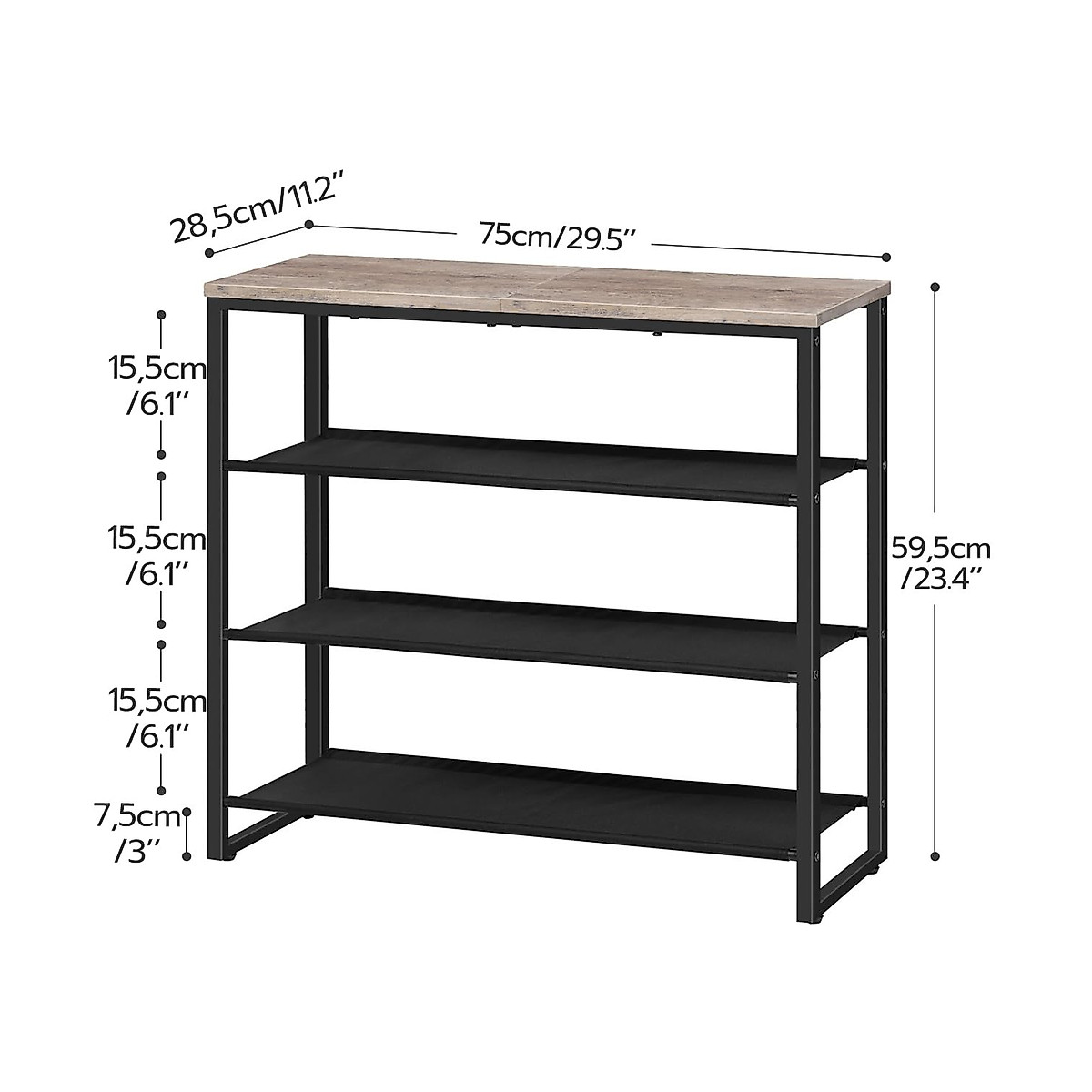 HOOBRO Shoe Rack, 4 Tier Shoe Storage Organizer with 3 Oxford Fabric Shelves and Top Panel, Holds 12-16 Pairs of Shoes for Entryway and Closet, Industrial, Greige BG47XJ01G1