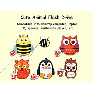 Cute Animal Shaped USB Flash Drive 16GB 5 Pack, Wiedeus Cartoon Memory Stick Student Gifts Novelty Thumb Drives