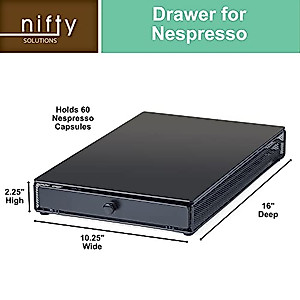 Nifty Large Nespresso Original Line Capsule Drawer – Black, 60 Capsule Pod Pack Holder, Non-Rolling Sliding Drawer, Under Coffee Storage Solution, Office or Home Kitchen Coffee Bar Organizer