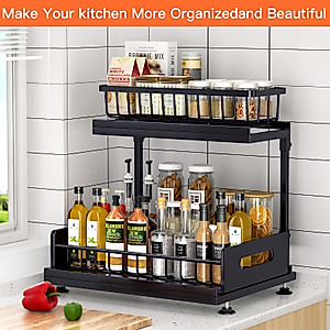 Truoctdu Under Sink Organizer and Storage, Pull Out Cabinet Organizer 2 Tier Pull Out Sliding Cabinet Organizer Height Adjustable Storage Shelves, Under Sink Storage for Kitchen Bathroom Pantry 2 pack