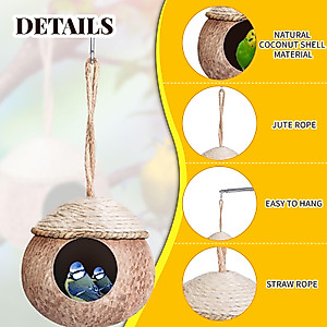 Suzile 3 Pcs Natural Coconut Bird Hide Nest Hut for Cage with Woven Straw Bird Parakeet Coconut Fiber Hanging Birdhouse Cage Habitats Decor for Parrot Cockatiel Lovebird Finch Squirrel Hamster