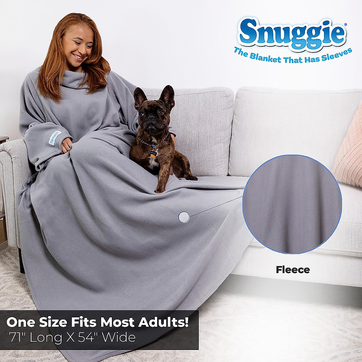 Snuggie The Original Wearable Blanket with Sleeves for Adults| Functional Warm Cozy Super Soft Fleece| As Seen on TV Light Grey