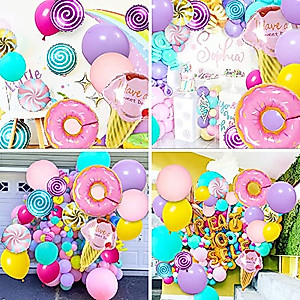 Sweet Macaroon Candy Balloon Arch Kit Candy Lollipop Foil Balloons Garland Kit Candy Party Decorations Supplies for Girls Birthday Party Baby Shower