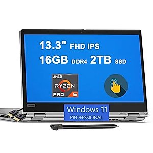 Lenovo ThinkPad L13 Yoga Gen2 2-in-1 Laptop | 13.3" FHD Touch | AMD 6-Core Ryzen 5 PRO 5650U >i7-1165G7 | 16GB DDR4 2TB SSD | Fingerprint USB-C Rapid Charge Pen Win11Pro Silver + HDMI Cable