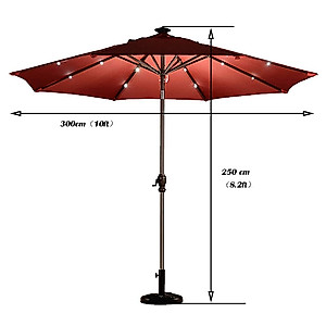 Garden Parasols with Solar LED Lights, 8 Steel Ribs, Tilt Mechanism, Base not Included, for Balcony Terrace Garden Outdoor